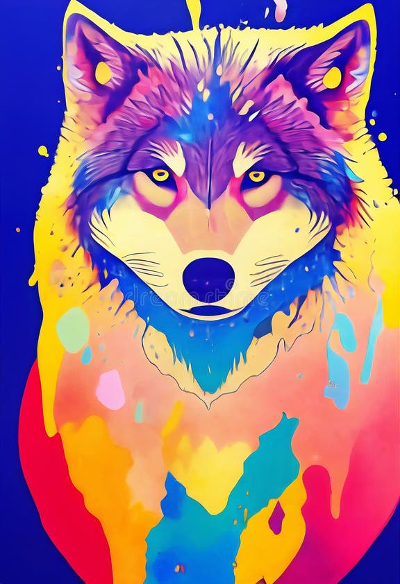 Beautiful Multi-colored Illustration of the Muzzle of a Wolf. Dripping ...
