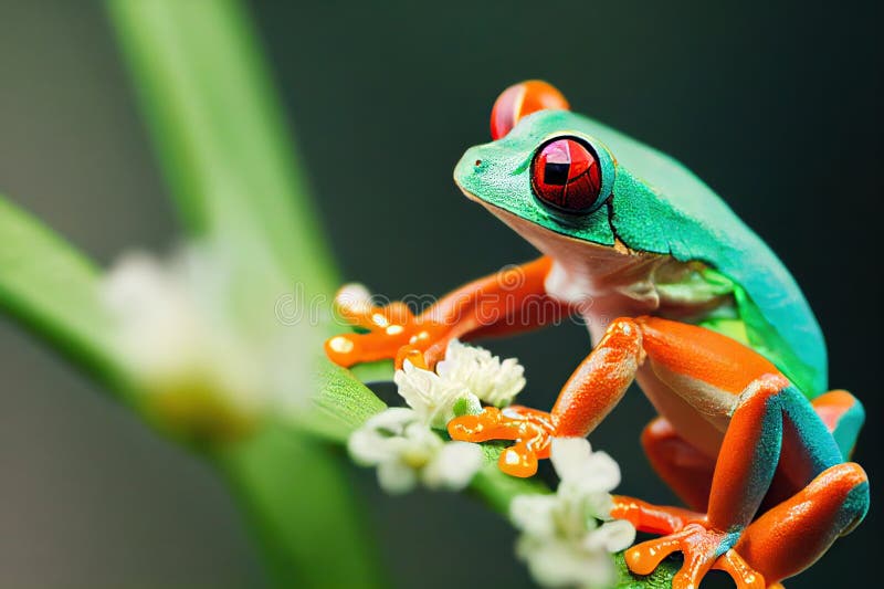 Beautiful Multi-colored Red Eyed Tree Frog on Leaf of Tropical Plant ...