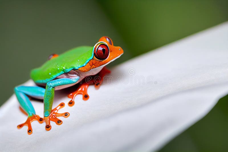 Beautiful Multi-colored Red Eyed Tree Frog on Leaf of Tropical Plant ...