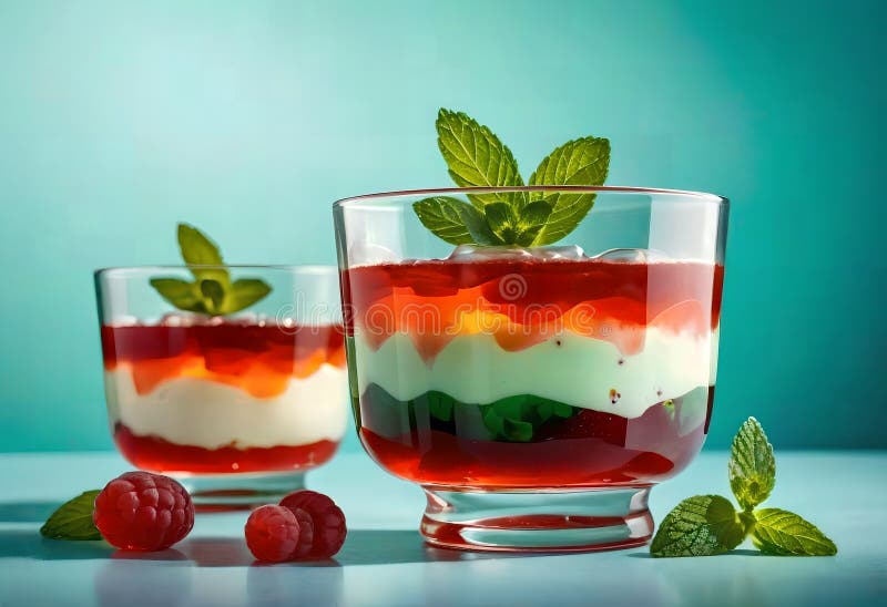Beautiful Multi-layered Multi-colored Jelly in Glasses. Stock Image ...