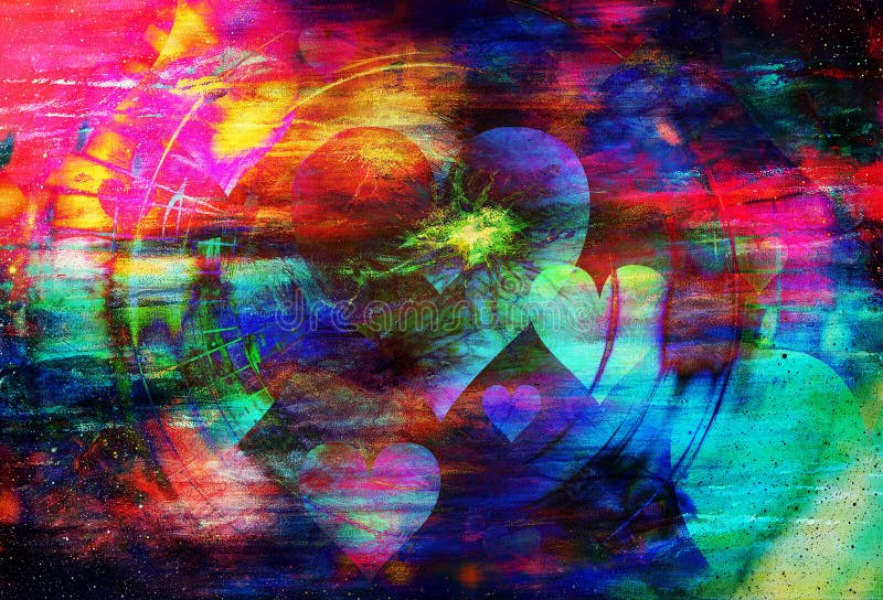 Beautiful Multicolor Collage of Hearts Flying in Space. Stock ...