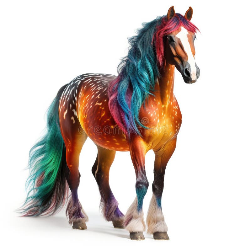 Beautiful Multicolored Painted Horse on White Background Stock ...