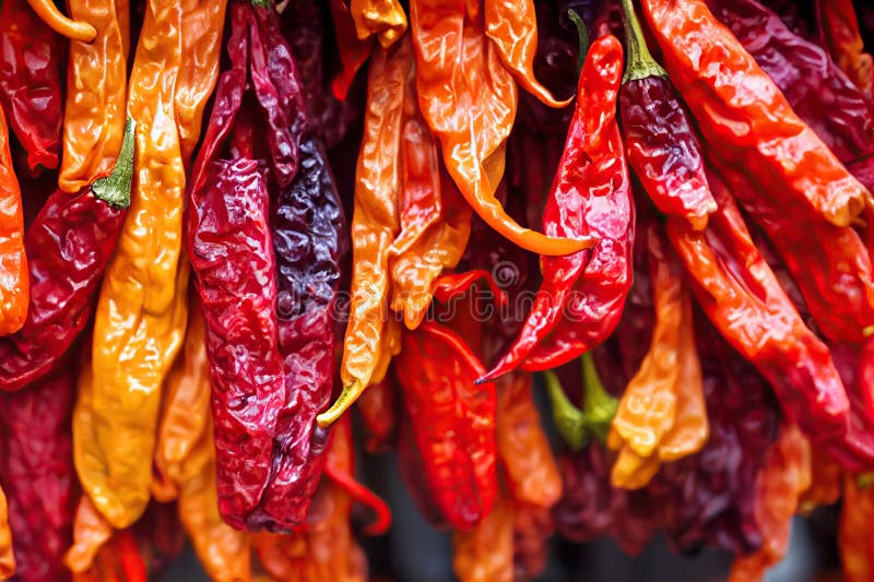 Beautiful Multicolored and Red Hanging Peppers for Making Hot Sauces ...
