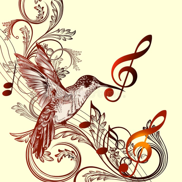 Beautiful Music Background with Hummingbird and Treble Clef Stock ...