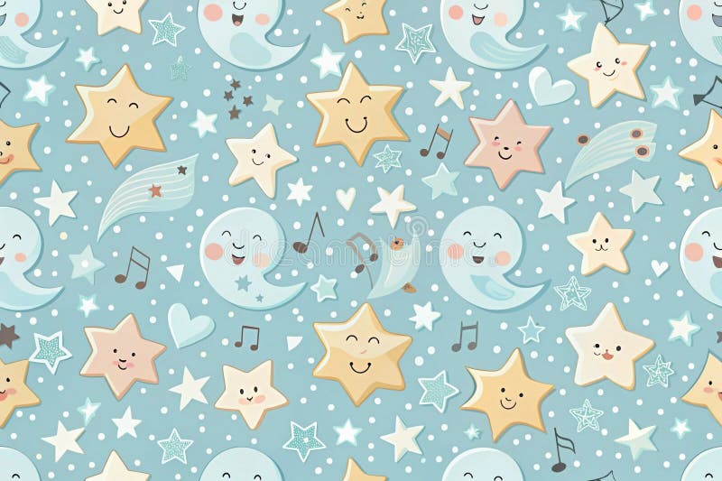 Beautiful Musical Moons, Soft Notes, Stars Stock Illustration ...
