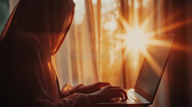 Beautiful Muslim Student Girl Using a Laptop Computer Learning Stock ...
