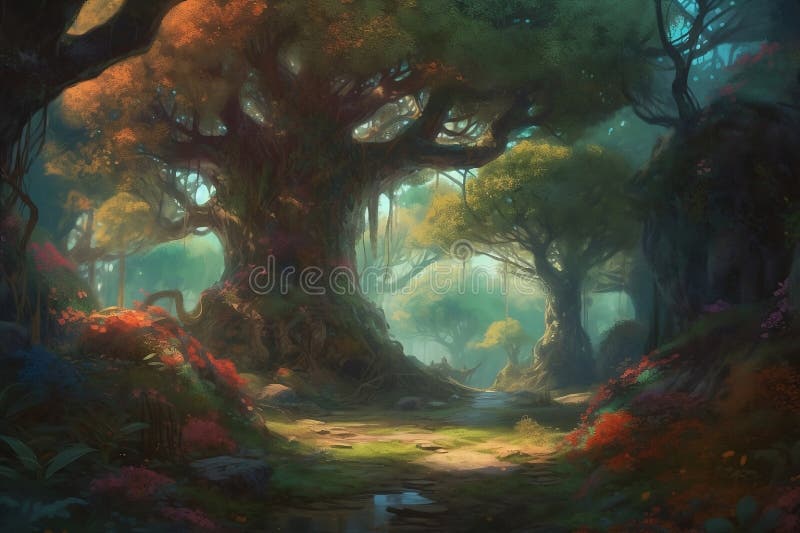 Beautiful Mystical Forest. Generative AI. Stock Illustration ...