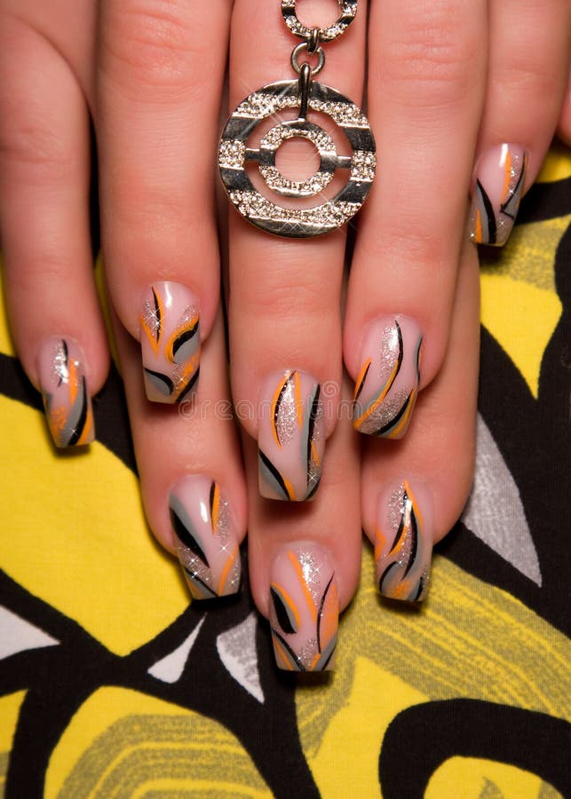 Beautiful nails with Art stock image. Image of brushing - 14456819