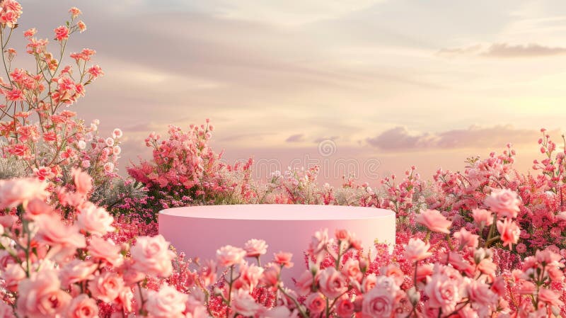 Beautiful Natural Backdrop of a Spring Rose Flower Field. 3D Rendering ...