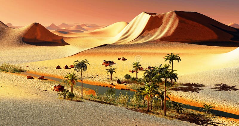 Beautiful Natural Background -African Oasis 3d Rendering Stock Image ...