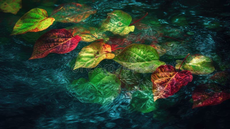 Colorful Leaves Float in the Water, Creating a Natural Landscape Stock ...