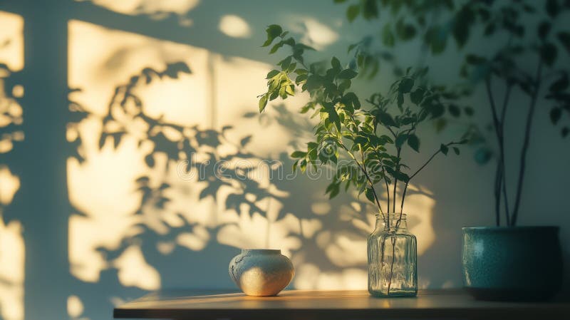 Beautiful Natural Light Casting Realistic Shadows on Green Leaves Stock ...