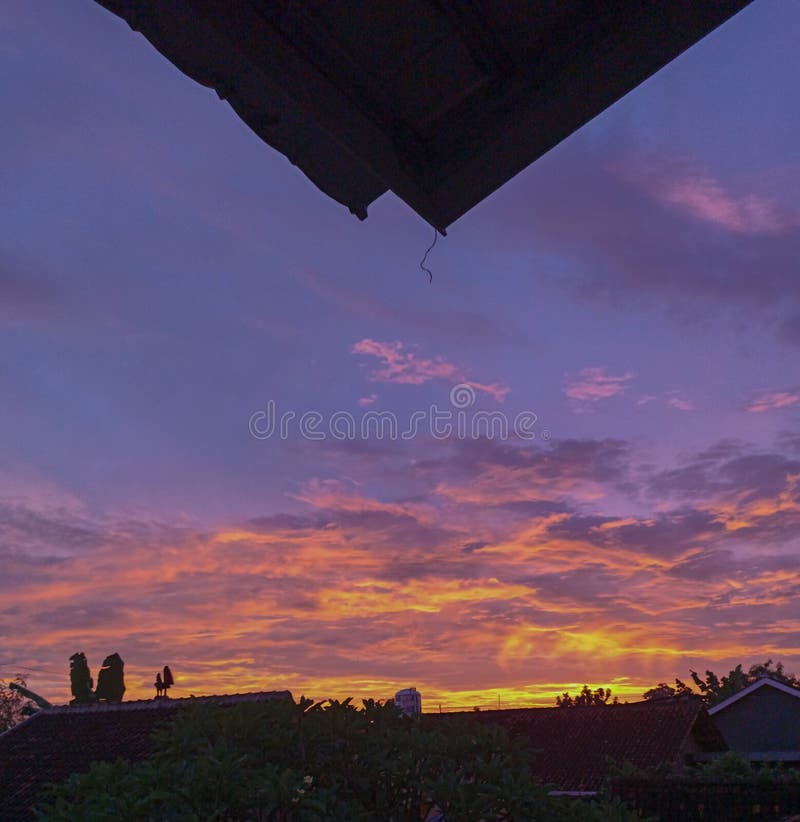 Beautiful Natural Panorama at Sunset with Purple Sky Stock Image ...