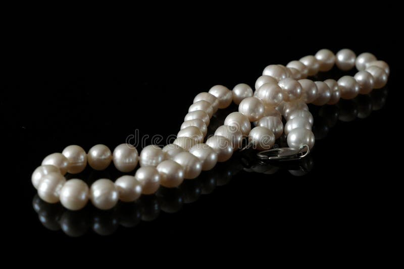 Beautiful Natural Pearls Necklace On Black Background Pawnshop Concept