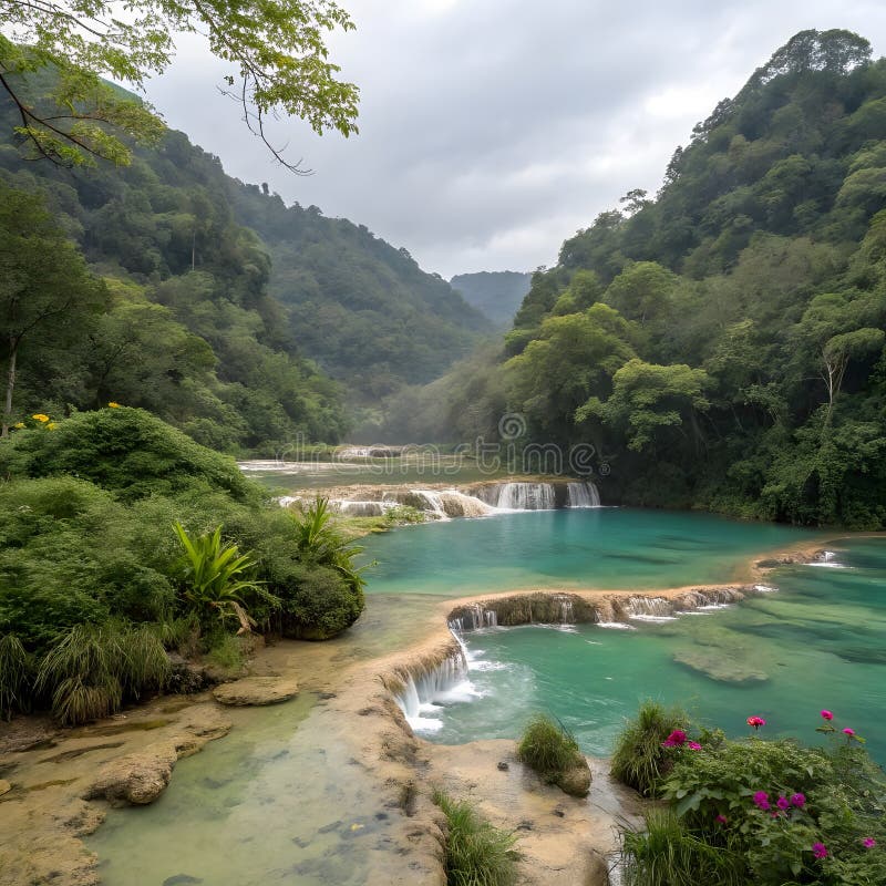 Natural Pools in Semuc Champey, Lanquin, Guatemala Stock Illustration ...