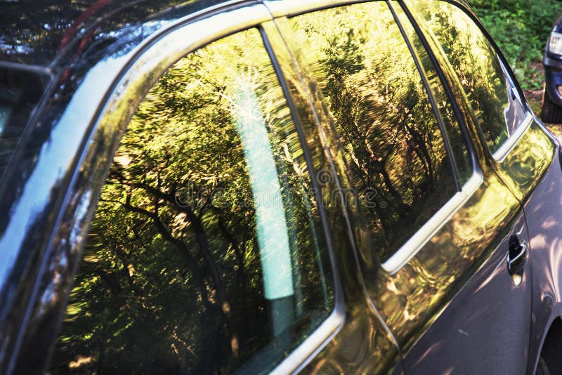 Beautiful Natural Scene Reflected on the Car Stock Photo - Image of ...