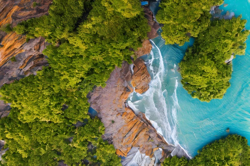 Aerial View Top Down Seashore Wave Crashing on Rock Cliff Stock ...