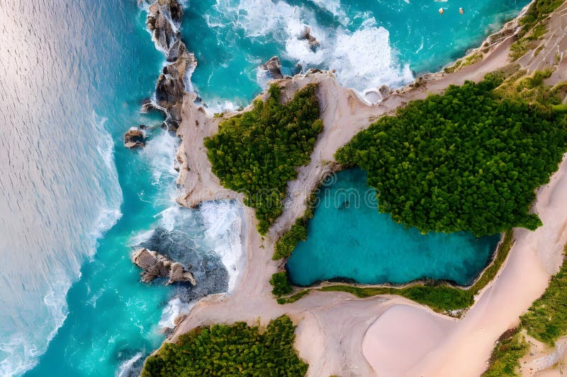 Aerial View Top Down Seashore Big Wave Crashing on Rock Cliff Stock ...