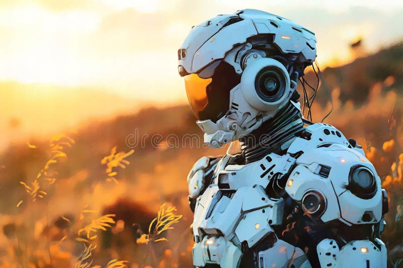 Beautiful Natural White Sci-fi Robot Armor with Cybernetic Helmet ...