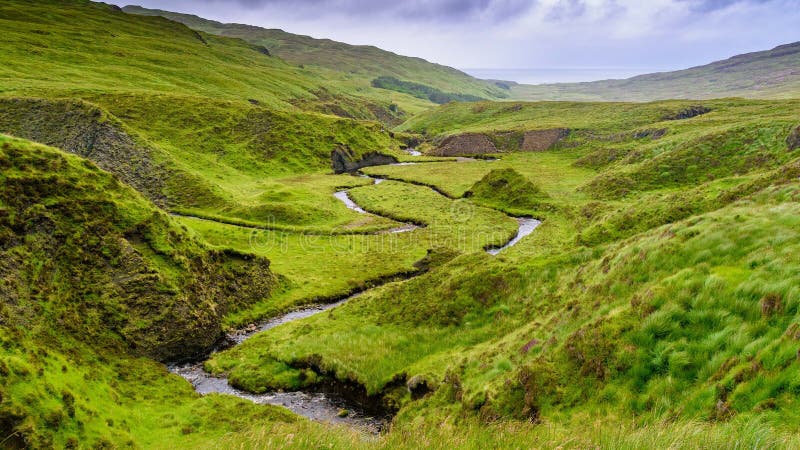 Beautiful Nature. Brook and Hills with Green Grass Stock Photo - Image ...