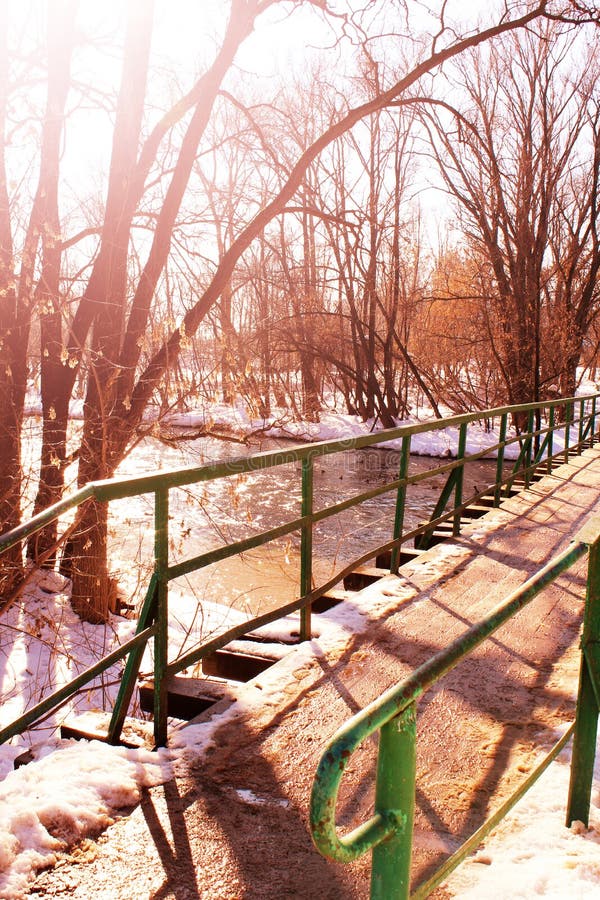 Beautiful Nature, Early Spring. Bridge Over River. Stock Photo - Image ...