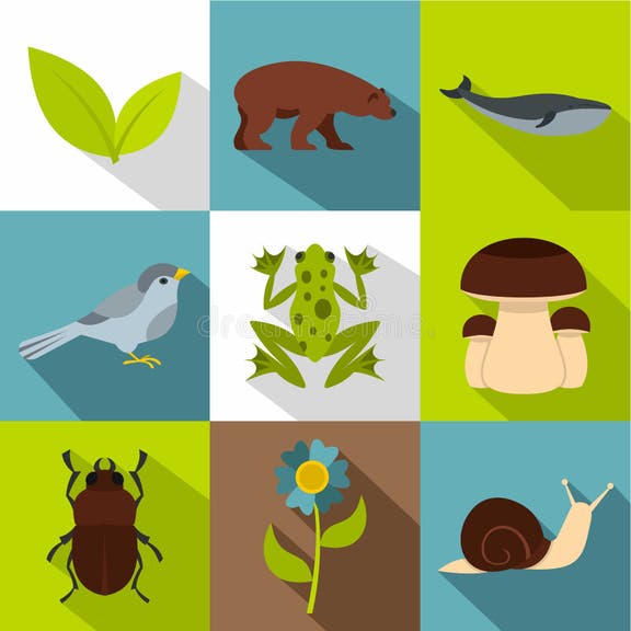 Beautiful Nature Icons Set, Flat Style Stock Vector - Illustration of ...