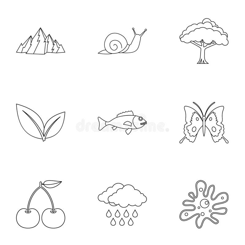 Beautiful Nature Icons Set, Outline Style Stock Vector - Illustration ...