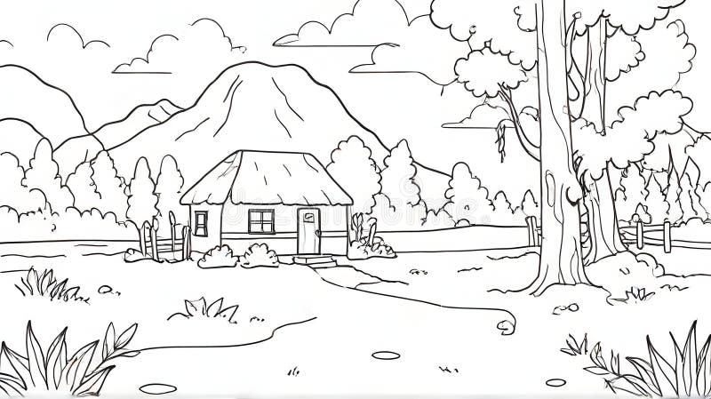 Beautiful Nature Landscape, Coloring Book Stock Illustration ...