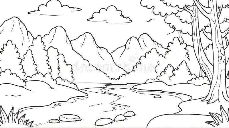 Beautiful Nature Landscape, Coloring Book Stock Illustration ...
