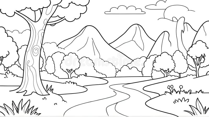 Beautiful Nature Landscape, Coloring Book Stock Illustration ...