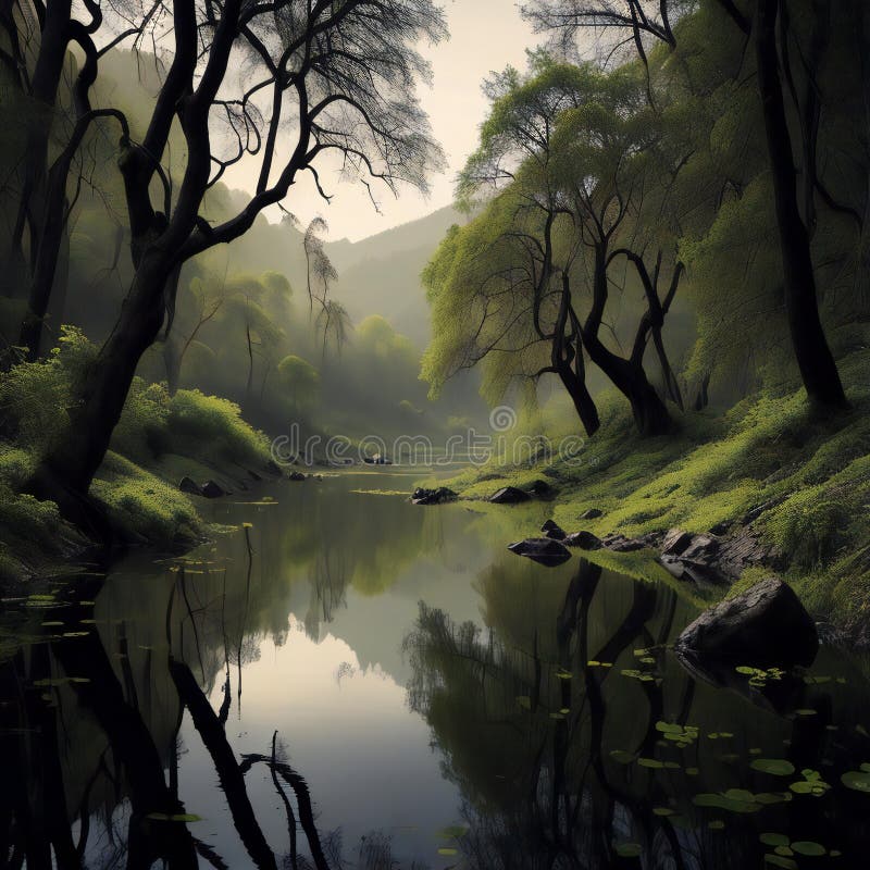 Beautiful Nature Landscape with River and Trees in the Forest ... Beautiful Nature Landscape with River and Trees in the Forest ...