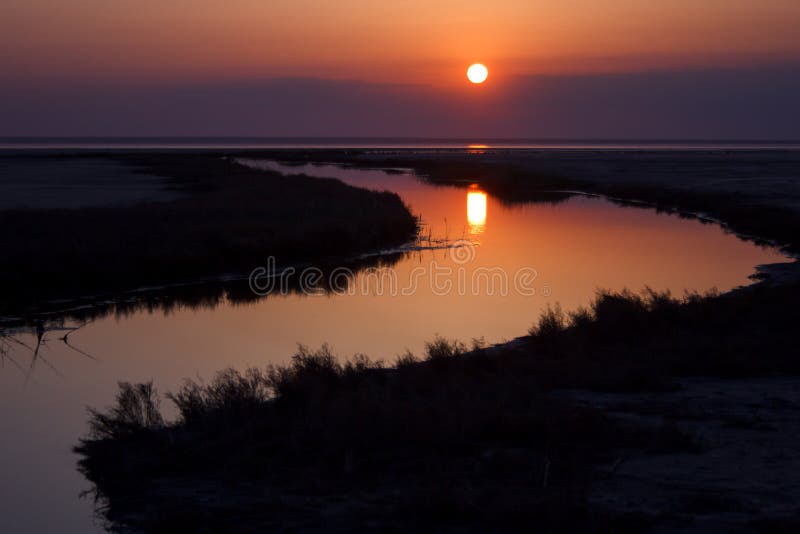 Beautiful Nature Landscape, Sun Reflected on Water at Sunset Stock ...