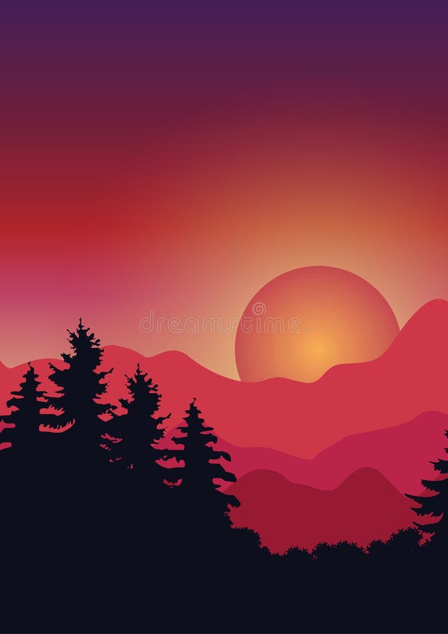 Beautiful Nature At Sunset, Vector Illustrations Stock Vector ...