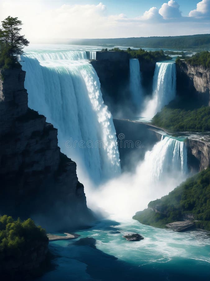 A Beautiful Nature Water Fall, Generative AI Illustration Stock ...