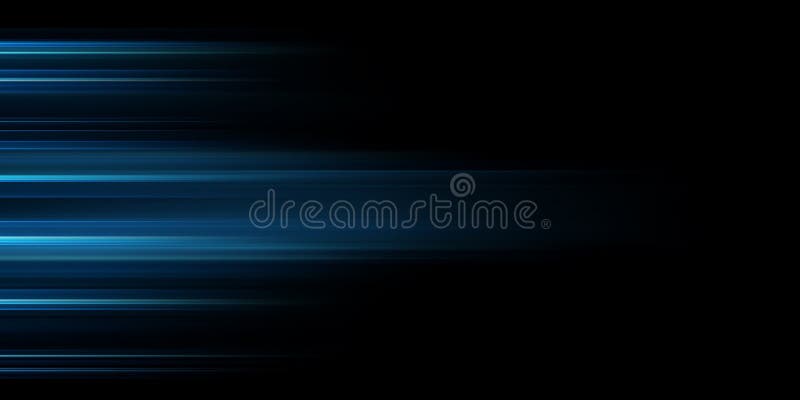 Neon Blue Motion Light Trails Over Black Background. Abstract Speed Effect Stock Illustration ...