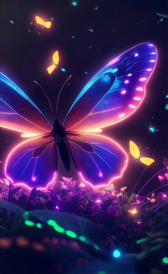 A Beautiful Neon Glow Butterfly, Generative AI Illustration Stock ...