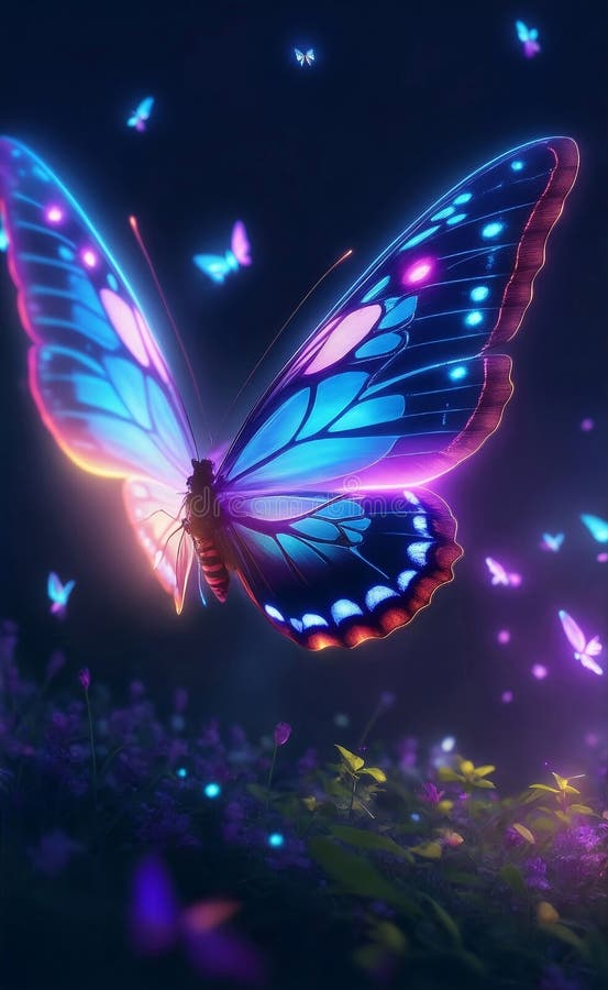 A Beautiful Neon Glow Butterfly, Generative AI Illustration Stock ...