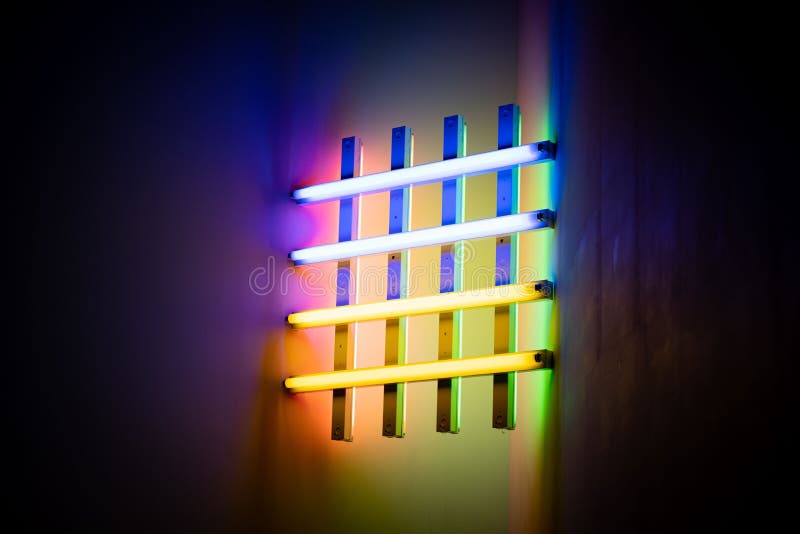 Beautiful Neon Light Arrangement Against Wall Stock Image - Image of ...