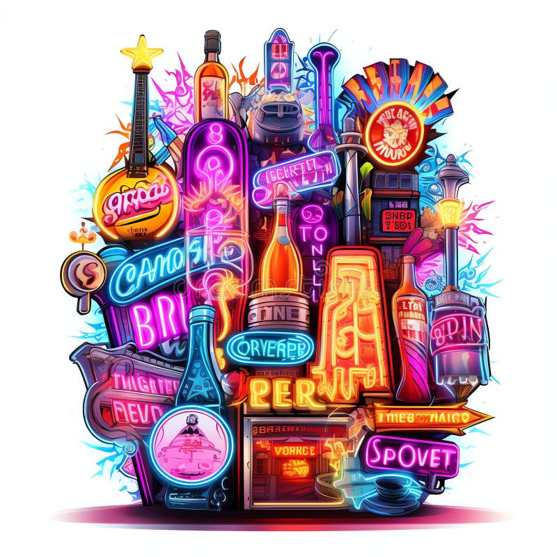 Beautiful Neon Signs Clipart Illustration Stock Illustration ...