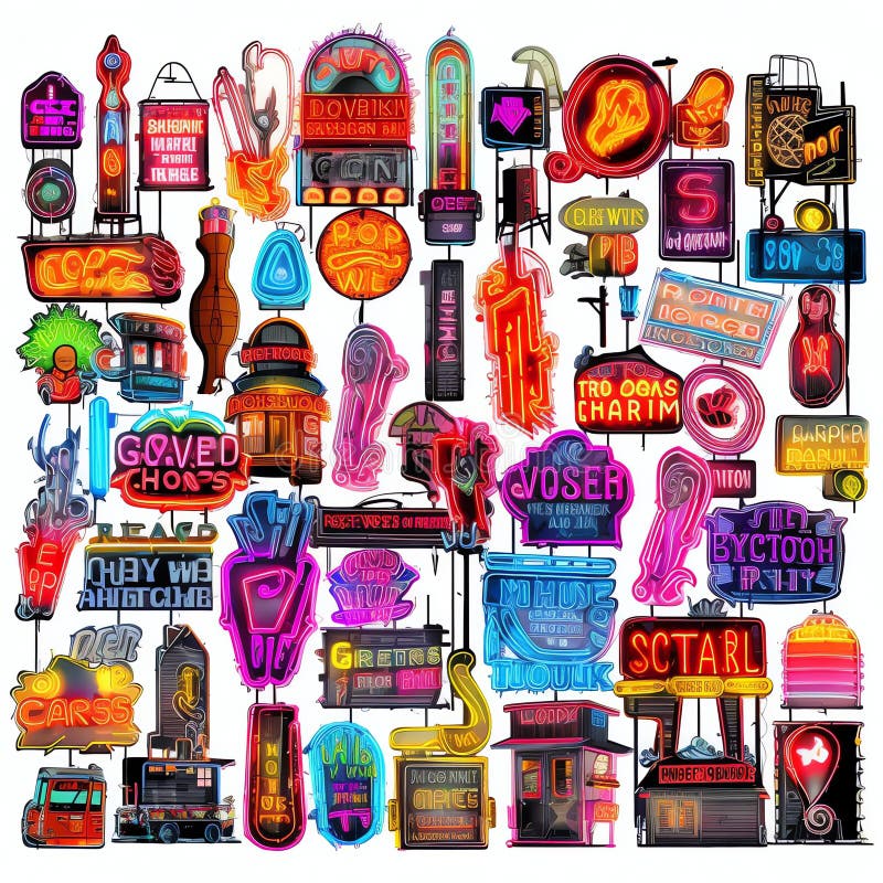 Beautiful Neon Signs Clipart Illustration Stock Illustration ...