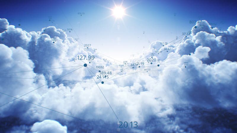 Beautiful Network Grid in Cloudscape Flying through Under the Bright ...