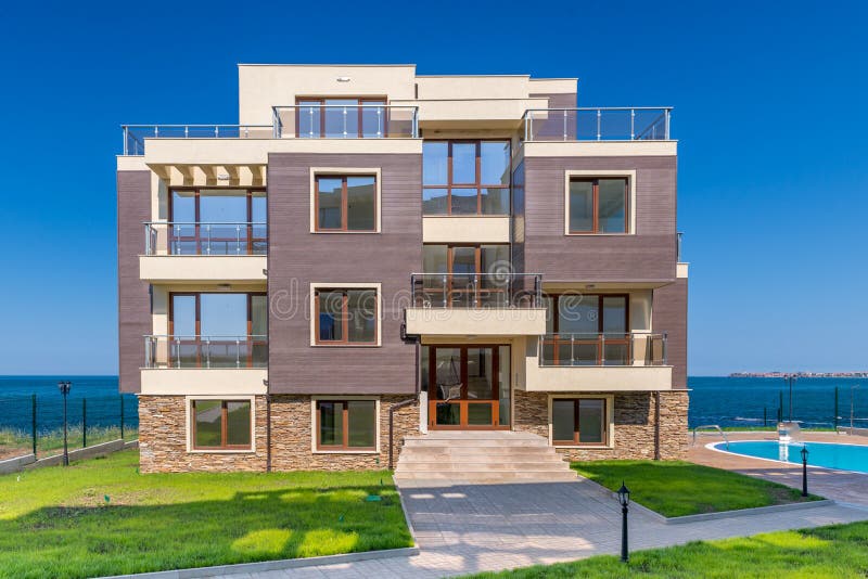 Beautiful New Apartment Building, Outdoor Stock Image - Image of ...