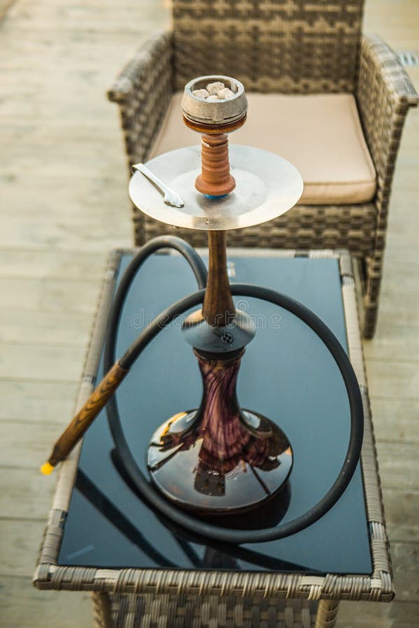 Beautiful New Hookah on the Table on the Summer Terrace. Hookah Russian ...