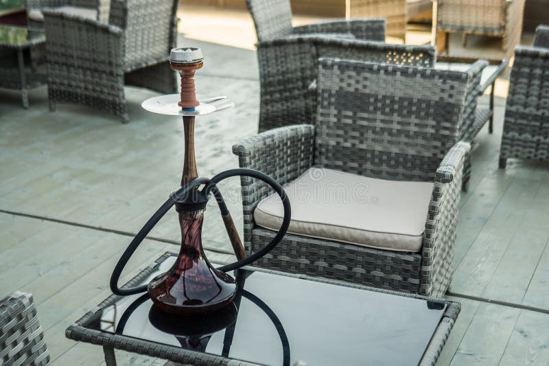 Beautiful New Hookah on the Table on the Summer Terrace. Hookah Russian ...