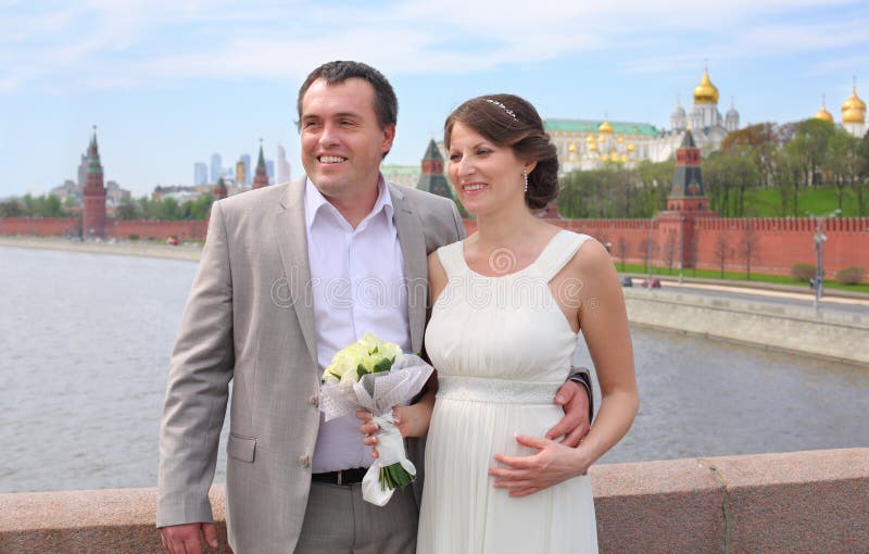 Beautiful Newly Married Couple Standing on a Stock Photo - Image of ...