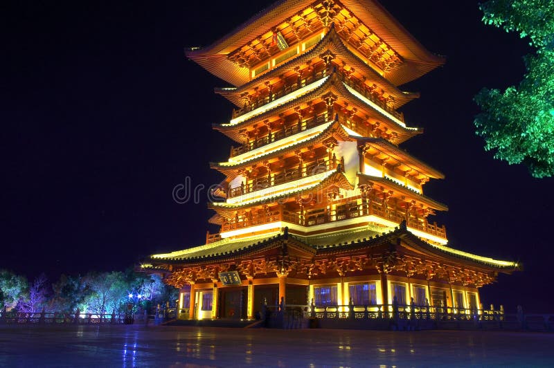 Beautiful Night China Tower Stock Photo - Image of lighting, zhejiang ...