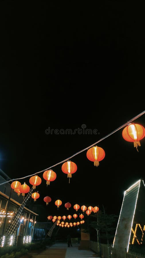 Beautiful Night Lighting Lanterns in Orange Color on the Night Sky ...