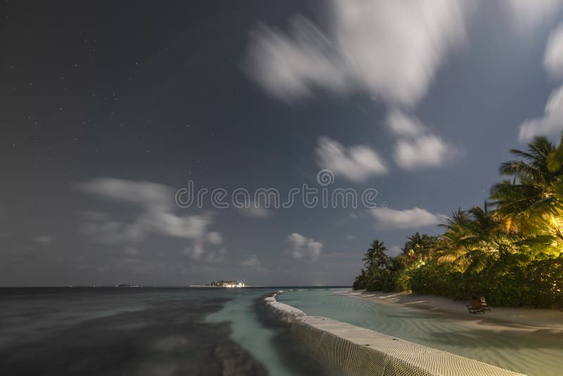 The Beautiful Night in Maldives Stock Photo - Image of beach, dawn ...