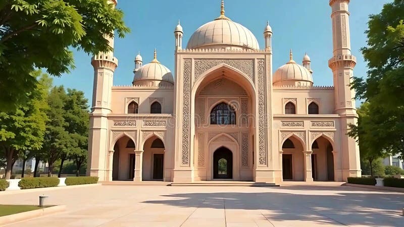 Beautiful Night Mosque Animation with Glowing Crescent Moon Stock Video ...