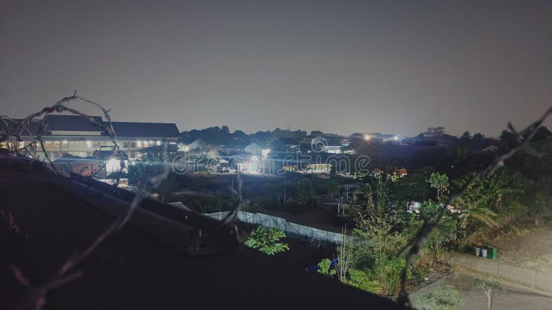 The Beautiful Night in the Rooftop Hostel, Bogor Indonesian Stock Image ...